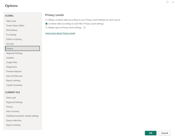 Privacy Level settings in Microsoft Power BI - OdataLink